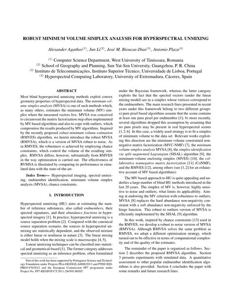Pdf Robust Minimum Volume Simplex Analysis For Hyperspectral Unmixing