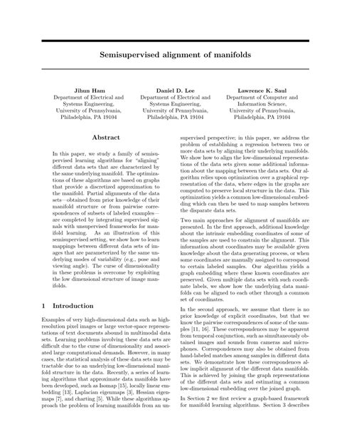 Pdf Semisupervised Alignment Of Manifolds
