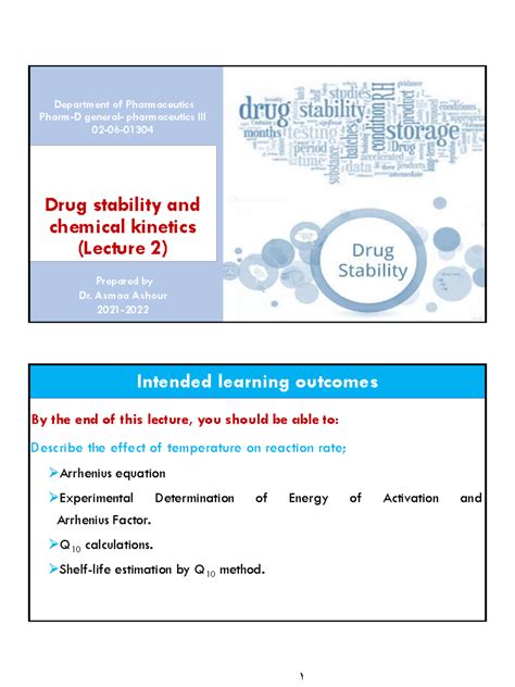 Lec Chemical Stability Department Of Pharmaceutics Pharm D General Pharmaceutics III