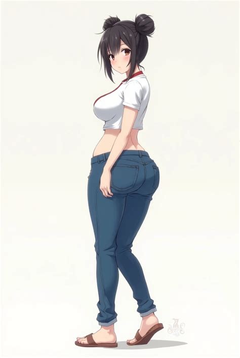 Anime Girl In Jeans And A White Shirt With A Ponytail（nagato Kancolle