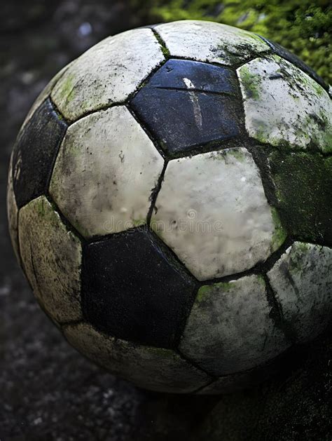 Old Dirty Worn Out Grass Soccer Ball Outdoor Game Stock Illustration