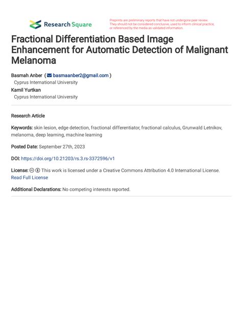 Pdf Fractional Differentiation Based Image Enhancement For Automatic Detection Of Malignant