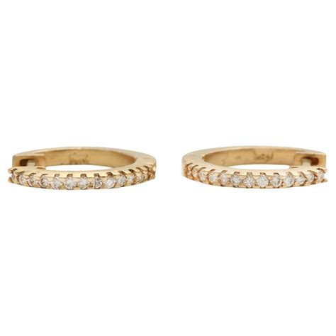 Natural Diamond 14k Solid Yellow Gold Hoop Earrings For Sale At 1stdibs