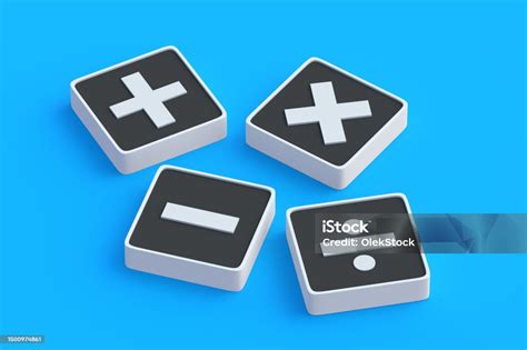 더하기 빼기 곱하기 나누기 단추의 수학 기호입니다 기본 수학 기호 초등 교육 재무 감사 경제학 통계 데이터 3d 렌더링 3차원 형태에 대한 스톡 사진 및 기타 이미지
