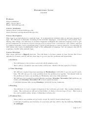 Logic Syllabus Pdf Elementary Logic Fall 2021 Professor Ginger Schultheis Office Stuart 231 C