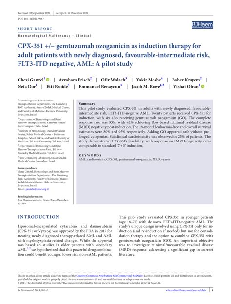 Pdf Cpx‐351 − Gemtuzumab Ozogamicin As Induction Therapy For Adult Patients With Newly