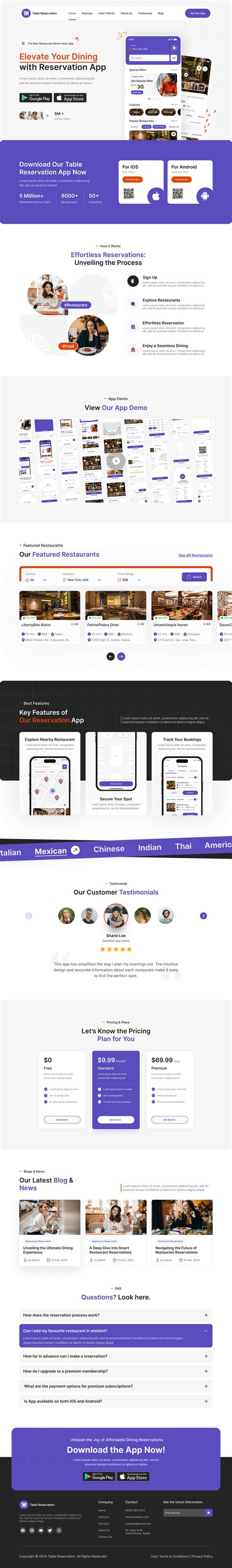 Restaurant Table Reservation App Landing Page Ui Design Behance