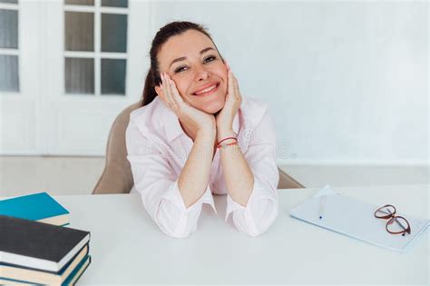 Beautiful Business Woman Brunette At Work In Office Stock Image Image