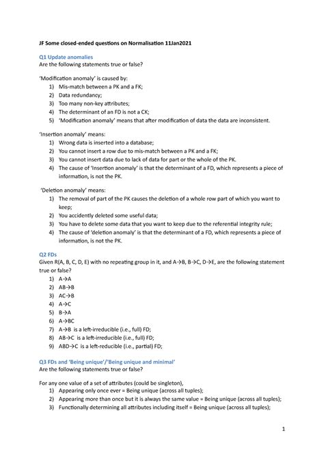 JF Some Closed Ended Questions On Normalisation Jan Insertion Anomaly Means