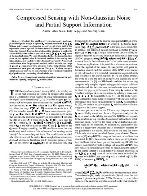 Pdf Compressed Sensing With Non Gaussian Noise And Partial Support