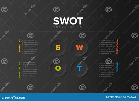 Dark Swot Diagram Schema Template With Hexagons And Arrows Cartoon