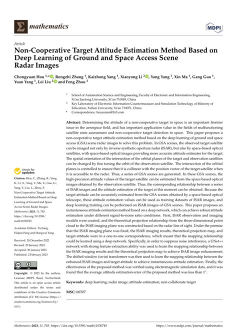 Pdf Non Cooperative Target Attitude Estimation Method Based On Deep Learning Of Ground And