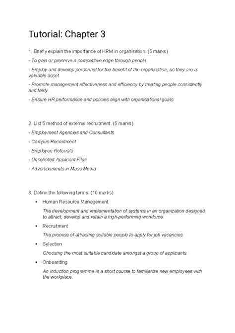 Tutorial Chapter 3 Briefly Explain The Importance Of Hrm In