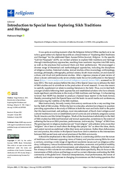Pdf Introduction To Special Issue Exploring Sikh Traditions And Heritage