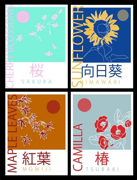 Four Seasons Japanese Poster Digital Download Printable Wall Art Etsy