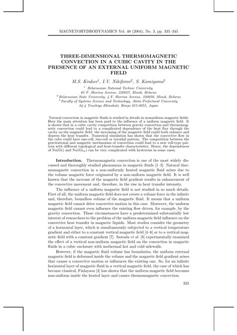 Pdf Three Dimensional Thermomagnetic Convection In A Cubic Cavity In The Presence Of An