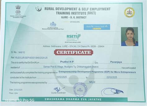 Thrilled To Have Successfully Completed The Entrepreneurship Development Pruthvi H P