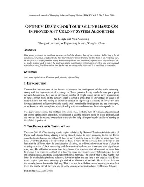 Optimum Design For Tourism Line Based On Improved Ant Colony System Algorithm Pdf