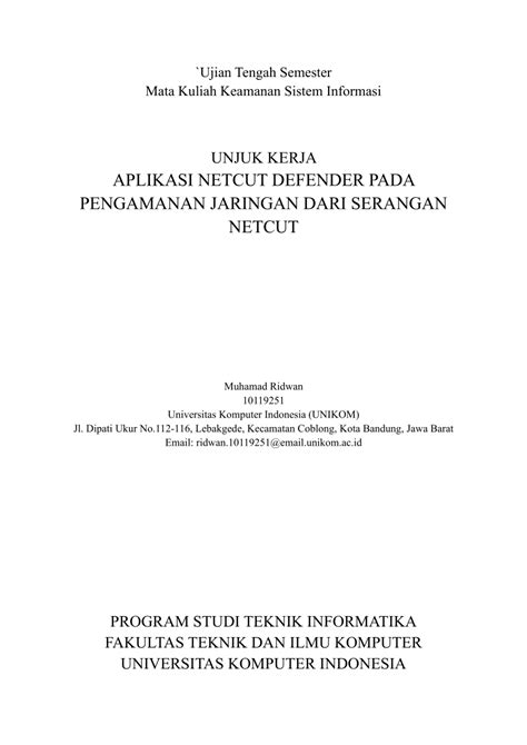 Pdf Unjuk Kerja Aplikasi Netcut Defender Pada Pengamanan Jaringan Dari Serangan Netcut