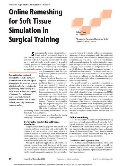 Pdf Online Remeshing For Soft Tissue Simulation In Surgical Training