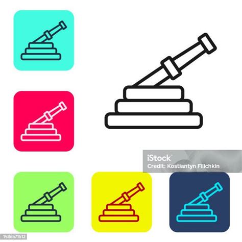 흰색 배경에 격리 된 검은 줄 화재 호스 릴 아이콘 색상 정사각형 단추로 아이콘을 설정합니다 벡터 가리키기에 대한 스톡 벡터 아트 및 기타 이미지 Istock