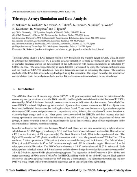 pdf telescope array simulation and data analysis