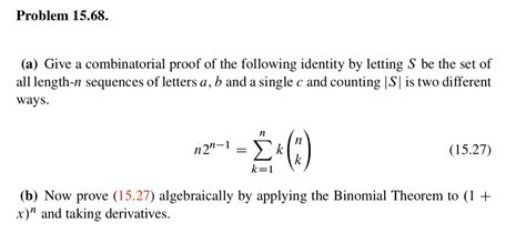 Problem 1568 A Give Combinatorial Proof Of The Following Identity By