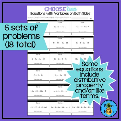 Solving Equations With Variables On Both Sides Digital Activity Choose Two Made By Teachers