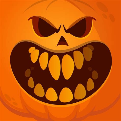 무서운 얼굴 표정으로 재미있는 할로윈 호박 머리 만화 감정이 새겨진 Jackolantern 괴물 캐릭터 디자인의 벡터 그림 프리미엄 벡터
