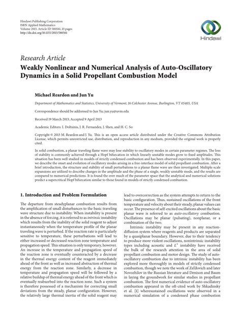 Pdf Weakly Nonlinear And Numerical Analysis Of Auto Oscillatory Dynamics In A Solid Propellant