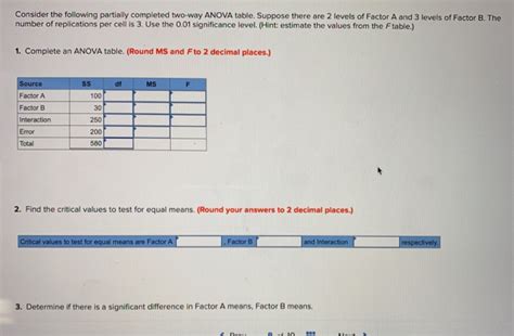 solved consider the following partially completed two way