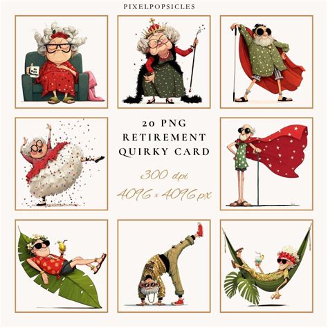 Retirement Clipart Funny Whimsical Illustrations Png Digital Download