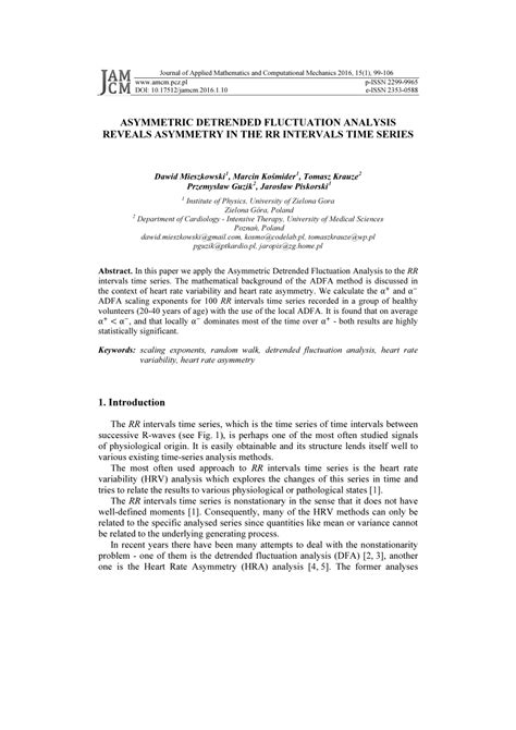 Pdf Asymmetric Detrended Fluctuation Analysis Reveals Asymmetry In The Rr Intervals Time Series