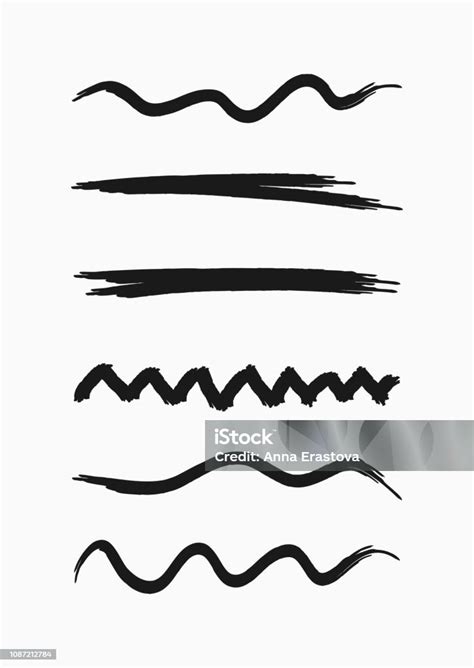 거친 브러시로 직접 그린 곡선된 라인의 집합입니다 밑그림 그런 지 수채화 페인트입니다 밑줄에 대한 스톡 벡터 아트 및 기타 이미지 Istock