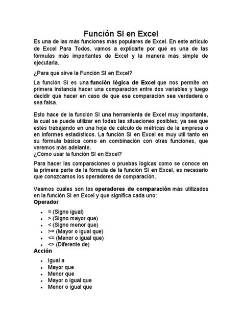 Tema 3 Función Si En Excel Pdf Microsoft Excel Función