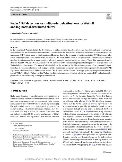 Radar Cfar Detection For Multiple Targets Situations For Weibull And Log Normal Distributed