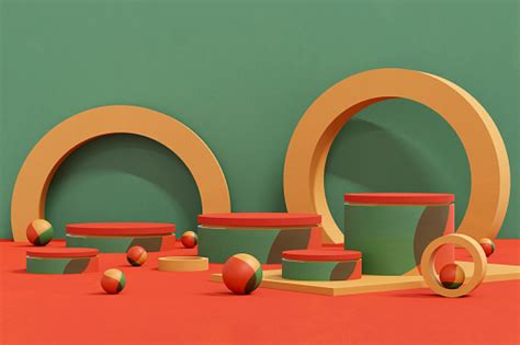 화장품 프리젠 테이션을위한 다채로운 서클 무대 연단 파스텔 색상 배경의 제품에 대한 모형 인사말 카드 포스터 및 배너 모형