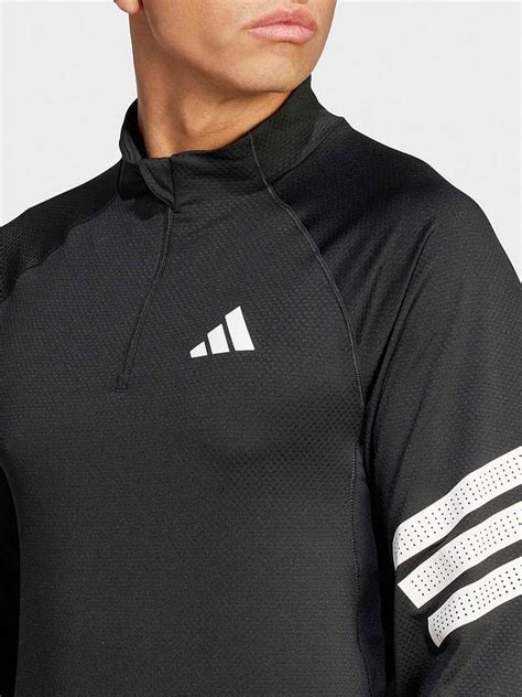Adidas Mens Training Gym 3 Stripe 14 Zip Top Black Littlewoods