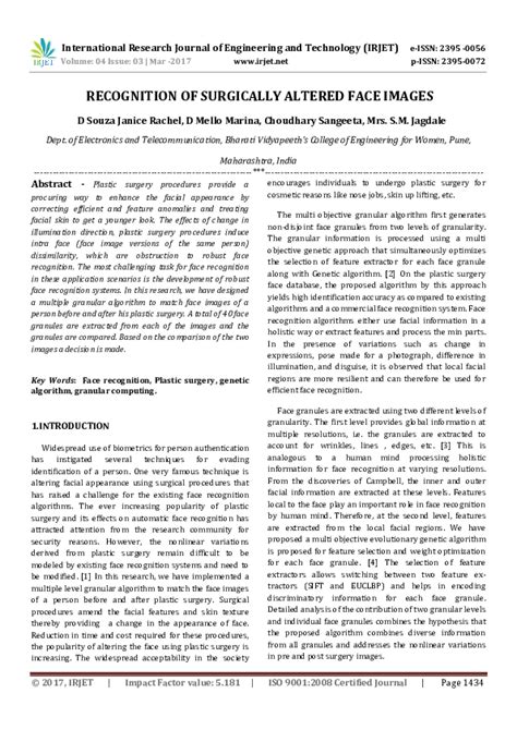 Pdf Recognition Of Surgically Altered Face Images