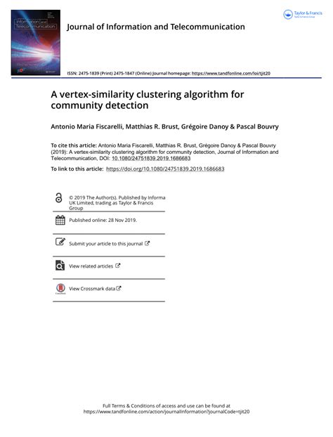 Pdf A Vertex Similarity Clustering Algorithm For Community Detection