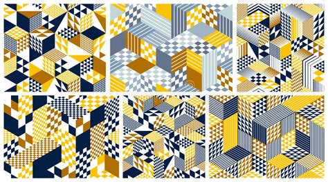 Seamless Isometric Rhombus And Triangles Geometric Patterns Set 3d Cubes Vector Tiling