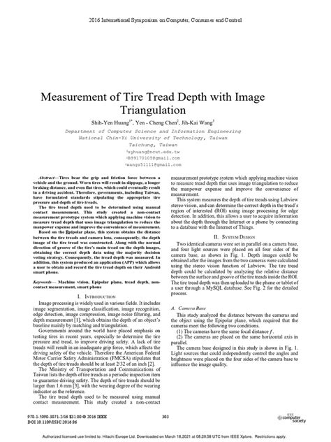 measurement tire tread depth triangularization pdf pdf tire