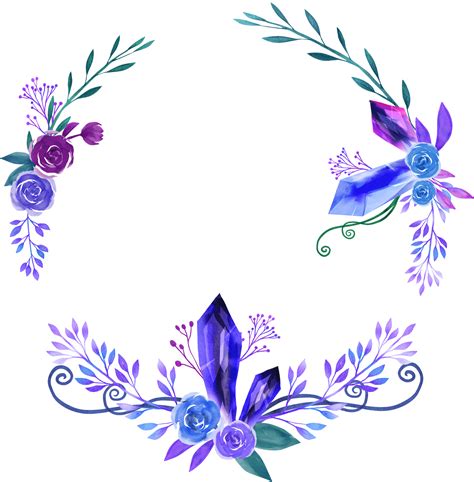 Crystal And Feather Frame Watercolor 11209139 Png