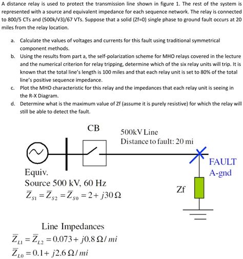 Please Help A Distance Relay Is Used To Protect The Transmission Line Shown In Figure 1 The
