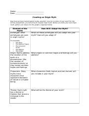 Creating Your Own Myth Docx Name Date Creating An Origin Myth Now