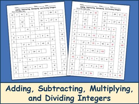 Adding Subtracting Multiplying And Dividing Integers Crossword Puzzle Teaching Resources