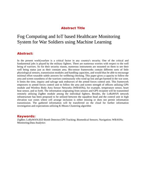 Pdf Fog Computing And Iot Based Healthcare Monitoring System For War Soldiers Using Machine