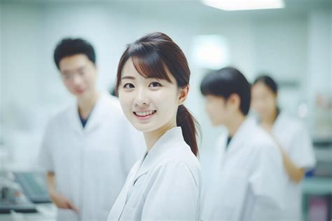 Premium AI Image Female Laboratory Worker Lab Background Smile