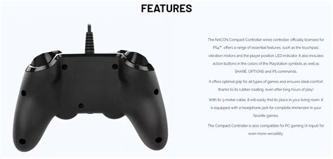 Nacon Wired Compact Controller Led Player Indicator Symmetric Joystick Position 300cm Cable