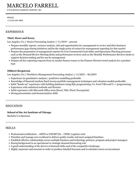 Forecasting Analyst Resume Samples Velvet Jobs